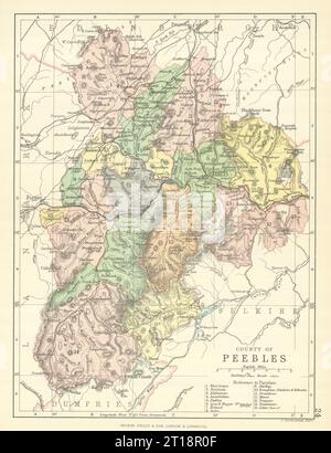 'County of Peebles'. Peeblesshire. Parishes. BARTHOLOMEW 1886 old ...
