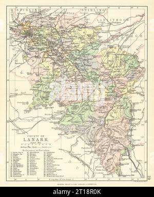 'County of Lanark'. Lanarkshire. Parishes. BARTHOLOMEW, 1891 antique ...