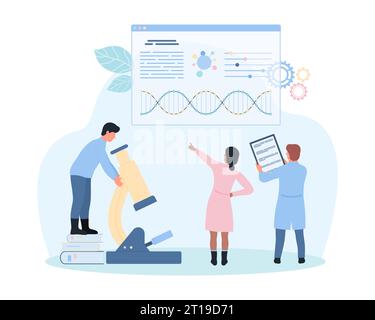Genetic DNA Science. Tiny scientists investigating and testing DNA in ...