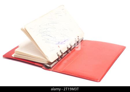 old red notepad from 80s isolated on white background Stock Photo - Alamy