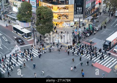 Shibuya Scramble Crossing viewed from above, late afternoon. Tokyo, Japan Stock Photo - Alamy