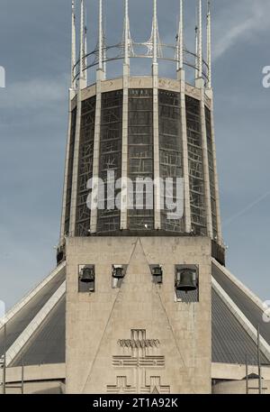 Liverpool Metropolitan Cathedral's interior, stained glass and circular ...
