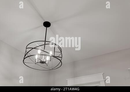 Round Metal Farmhouse Modern Light Fixture with Black Rod and Empty ...