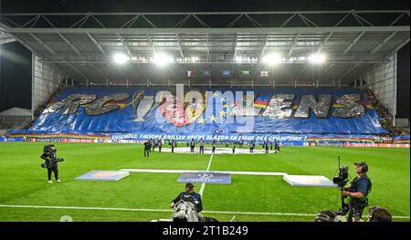 An Arsenal tifo in the stands during the Premier League match at the ...