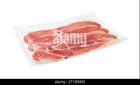Pack of delicious sliced jamon isolated on white Stock Photo - Alamy
