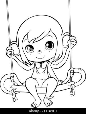 Girl On A Swing Coloring Page Isolated for Kids Stock Vector Image ...