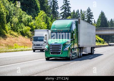 Cab over tractor trailer truck on highway Stock Photo - Alamy
