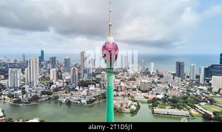 Aerial view of the main attraction, the Lotus Tower in the capital of ...
