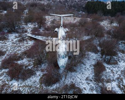 abandoned crashed passenger plane wreck in the forest in winter Stock ...