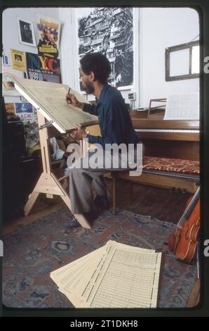 Jazz violinist Leroy Jenkins working on a new composition in his ...