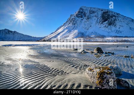 Rocks on the sandy beach of Ballesvika, Senja, Troms og Finnmark ...