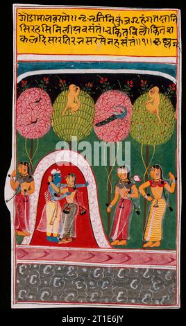 India: Gita Govinda manuscript, Krishna and the Gopis in the Forest (c ...