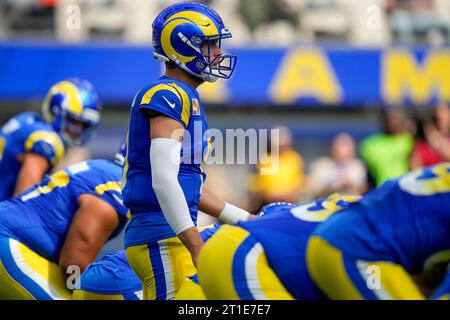 Los Angeles Rams players run onto the field before an NFL football game ...