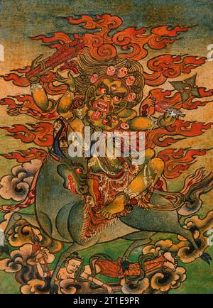Yellow Yama (?) and Consort on Bull, Nyingmapa Buddhist or Bon Ritual ...
