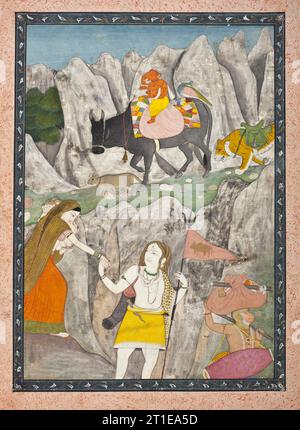 Hindu god Shiva with his wife Parvati and children Ganesha and ...