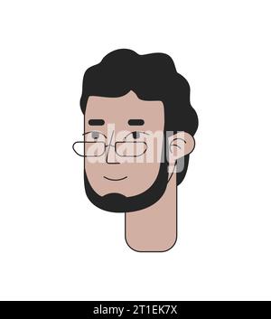 Eyeglasses middle aged arab man black and white 2D line cartoon ...