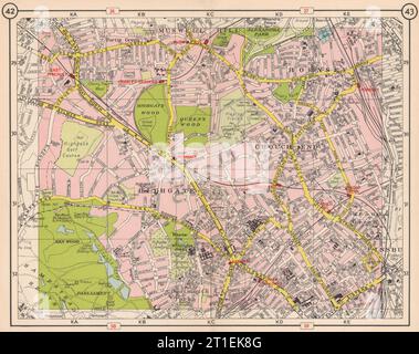 N LONDON. Muswell Hill Hornsey Stoud Green Crouch End Highgate 1948 old ...