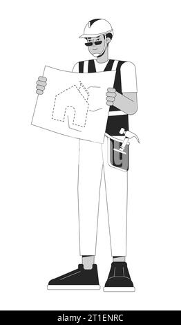 Home builder holding blueprint 2D linear cartoon character Stock Vector ...