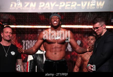 KSI during a weigh-in at the Exchange Hall, Manchester. Picture date ...