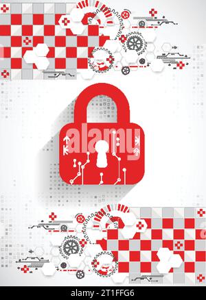 Red protection background. Technology security, encode and decrypt, techno scheme, vector ...