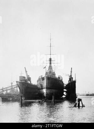 H.M.S. Monarch in floating dock. The early twentieth century is ...