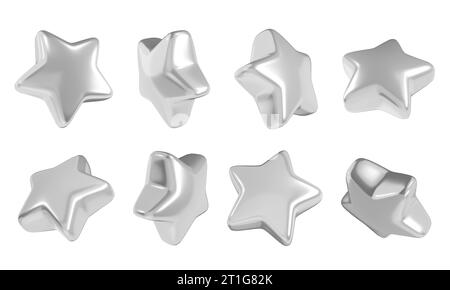 Silver star in different angles 3d illustration set Stock Photo - Alamy