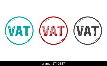 VAT stamp icons in few color versions. Value-added tax and invoice ...