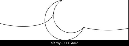 Continuous linear drawing of moon icon. One line drawing background ...