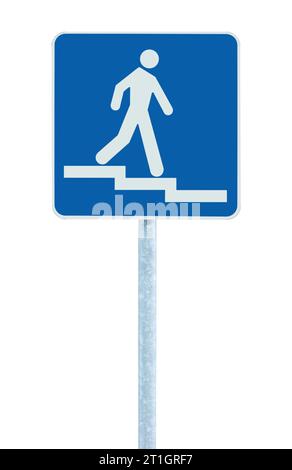 Stepped access entrance to pedestrian underpass subway road sign, man ...