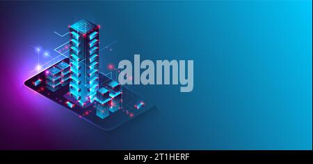 Isometric big data processing concept, cloud database. Abstract ...