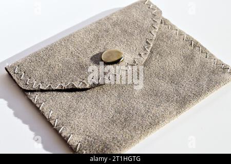 Very stylish gray velvet money and credit card wallet, isolated on ...