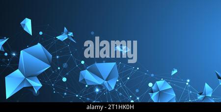 Connected polygons. Glowing blue plexus vector background, digital data visualization Stock ...