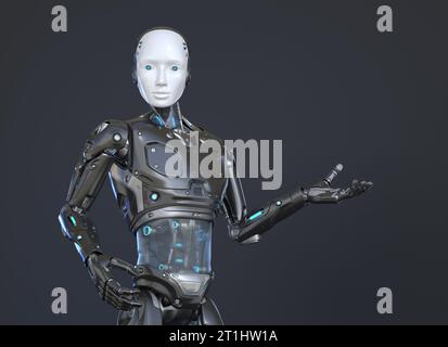 Human like robot talking to artificial intelligence. Concept. 3D ...