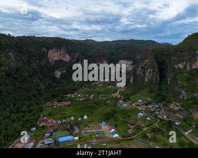 Aerial view of Harau Valley, a popular tourist spot featuring mountains ...