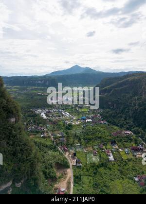 Aerial view of Harau Valley, a popular tourist spot featuring mountains ...