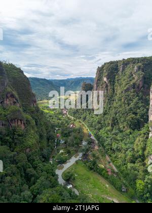 Aerial view of Harau Valley, a popular tourist spot featuring mountains ...