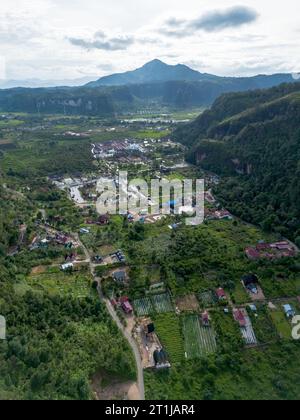 Aerial view of Harau Valley, a popular tourist spot featuring mountains ...