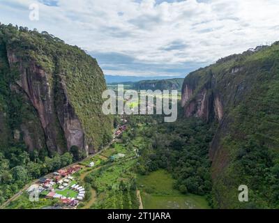 Aerial view of Harau Valley, a popular tourist spot featuring mountains ...