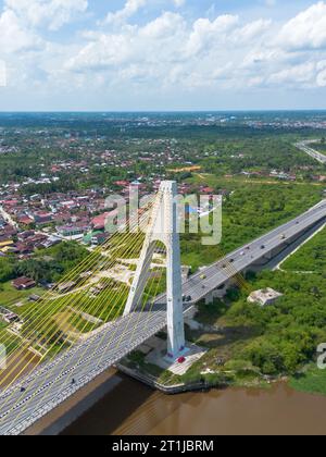 Aerial view of Siak Bridge IV (Abdul Jalil Alamuddin Syah Bridge) above ...