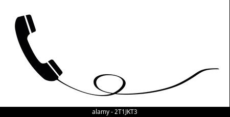Cartoon old black handset with wire. Retro telephone receivers ...