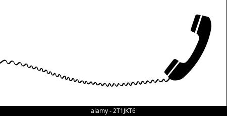 Cartoon old black handset with wire. Retro telephone receivers ...
