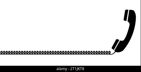 Cartoon old black handset with wire. Retro telephone receivers ...