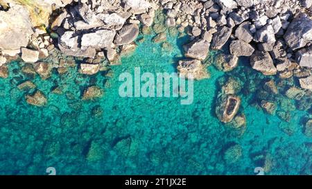 Birdview of mediterranean sea water of a lovely coastline- Mallorca ...