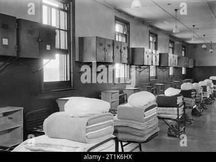 Interior of an airmen's barrack room at RAF Fighter Command HQ ...