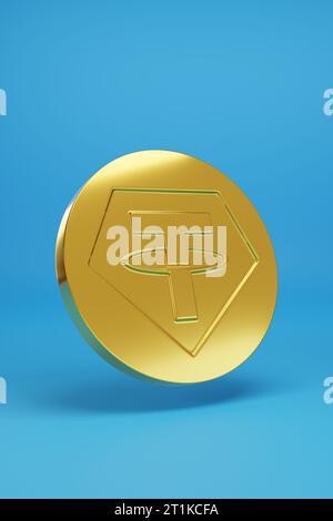Golden 3d crypto invest icon isolated on white background - 3d render ...
