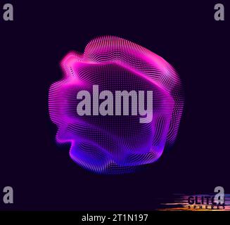 Corrupted violet point sphere. Abstract vector colorful mesh on dark ...