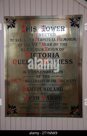 Sign inside Cabot Tower on Signal Hill in St. John's, Newfoundland ...