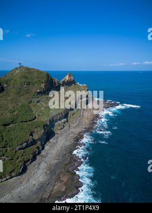Aerial view of Bitoujiao lighthouse, a famous scenery of Taiwan ...