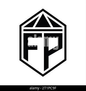 FP Letter Logo monogram hexagon geometric up and down inside shield isolated style design ...