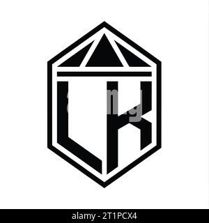 LK Letter Logo monogram hexagon geometric up and down inside shield isolated style design ...